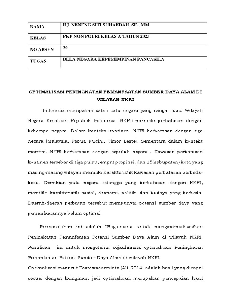 Tugas 1 Bela Negara Kepemimpinan Pancasila - Neneng Siti S PWK | PDF