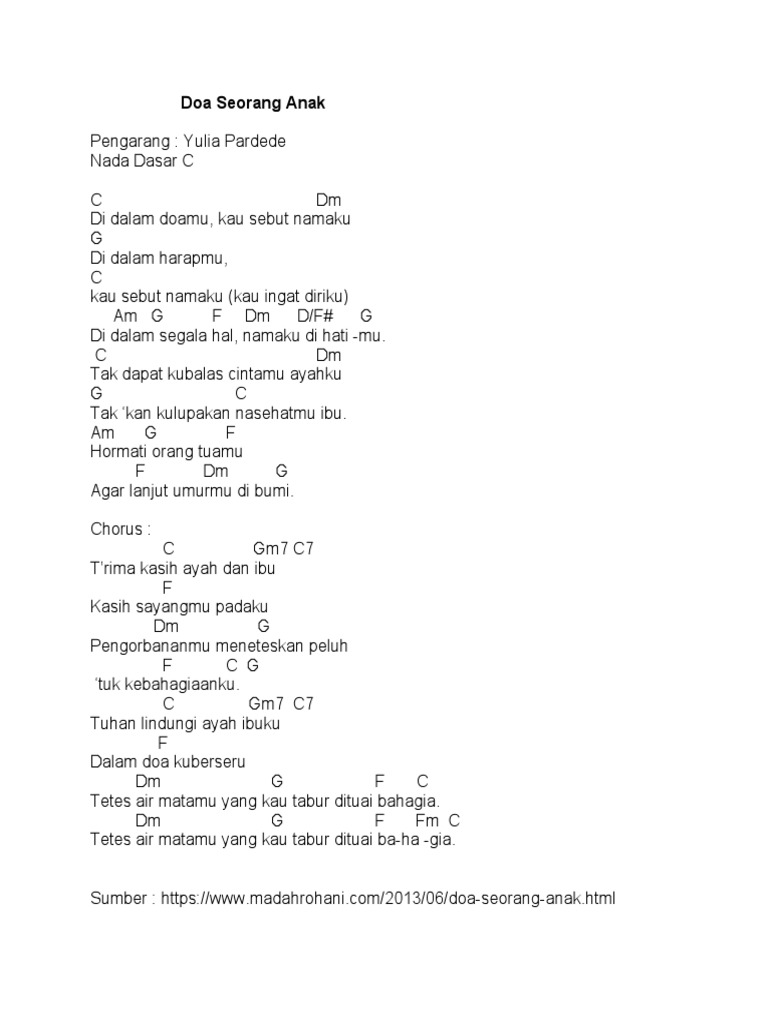 Chords Doa Seorang Anak - Cipt Yulia Pardede | PDF