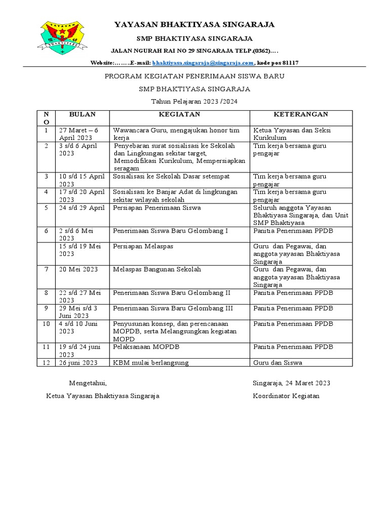 Program Kegiatan PPDB 2023 | PDF