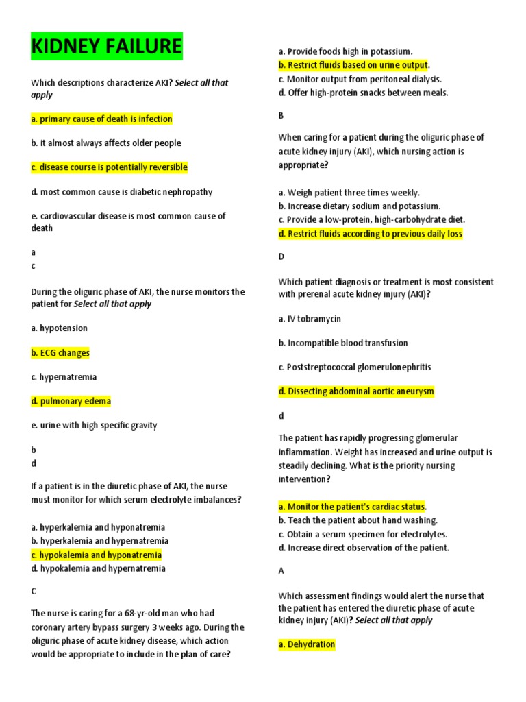Kidney Problems Questions | PDF | Ischemia | Creatinine