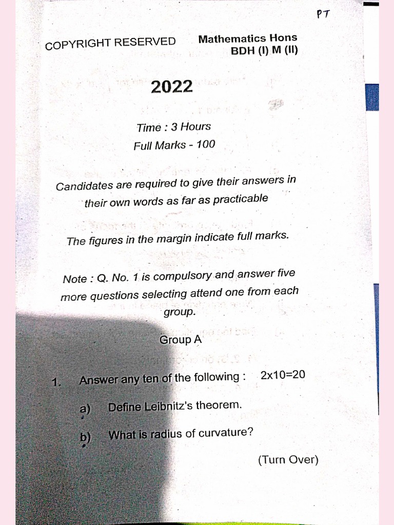 BSC Math Paper 2 Final Exam 2023 | PDF