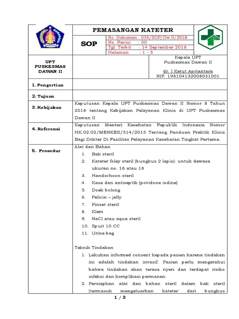 Sop PEMASANGAN KATETER | PDF