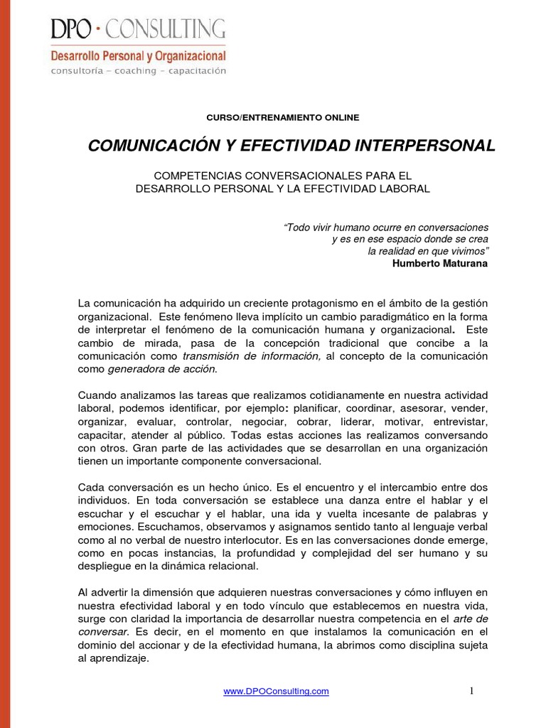 Comunicacion y Efectividad Interpersonal | PDF | Comunicación | Mente
