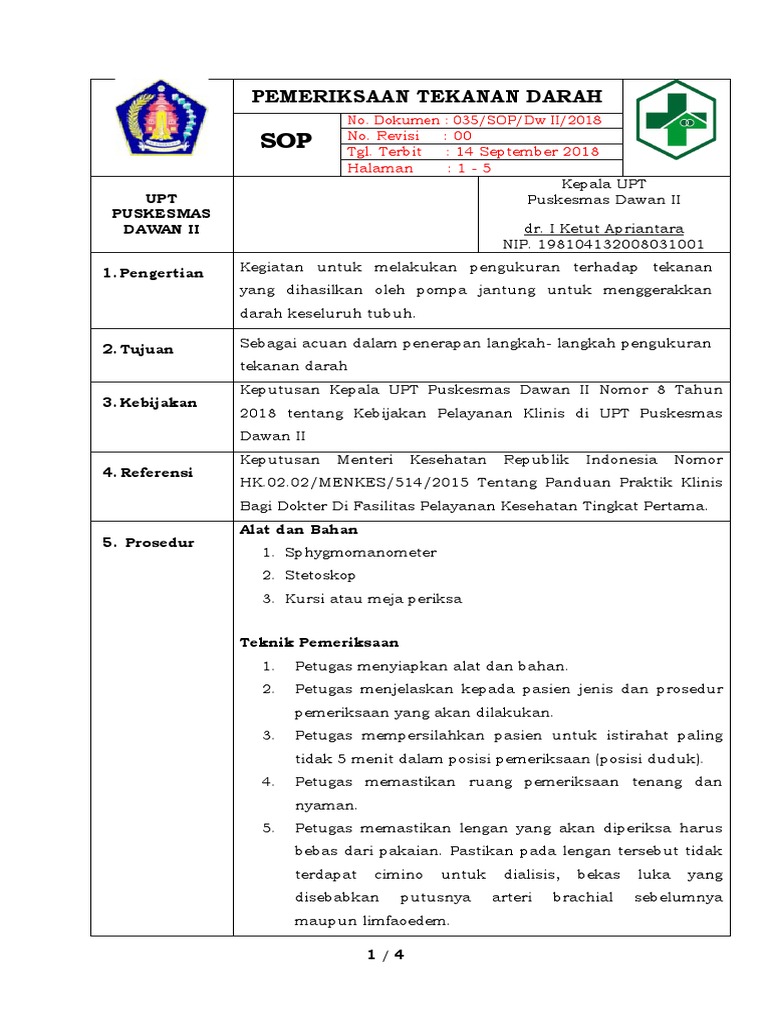 Sop Tekanan Darah | PDF