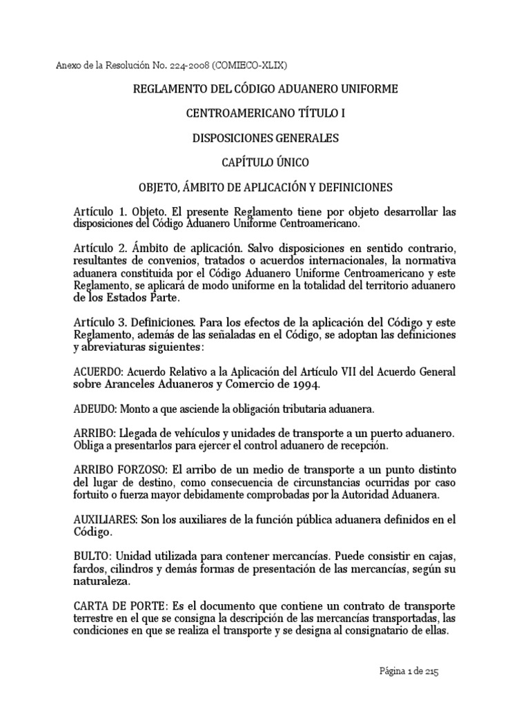 Regulaciones y definiciones clave del Código Aduanero Uniforme Centroamericano y su Reglamento ...