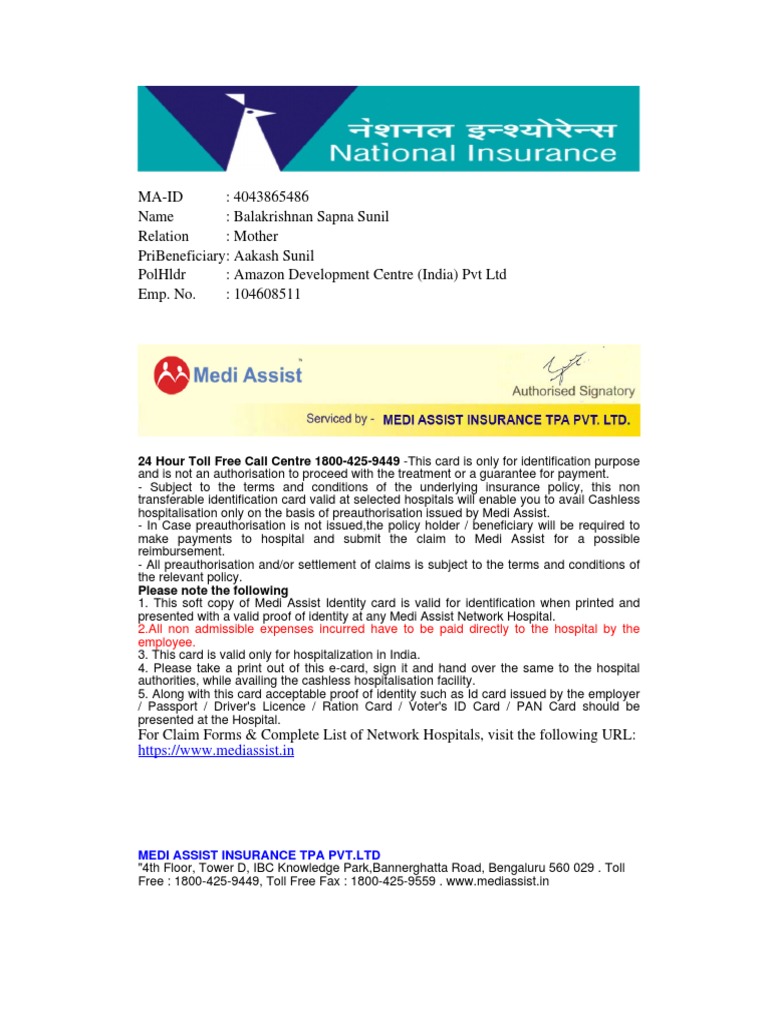 Medi Assist ID Card Guidelines | PDF | Finance & Money Management