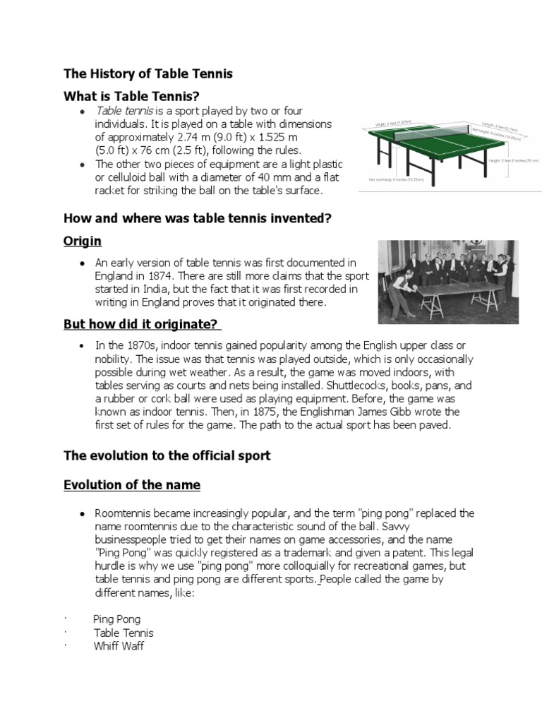 Table Tennis History Summary | PDF | Table Tennis | Ball Games
