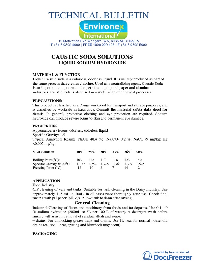 Caustic Soda Solutions | PDF