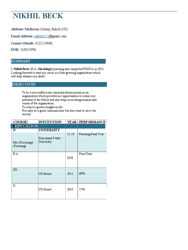 Nikhil Beck CV | PDF