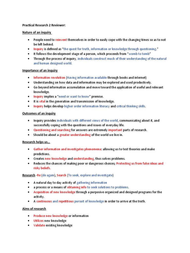 Practical Research 2 Reviewer | PDF | Hypothesis | Experiment