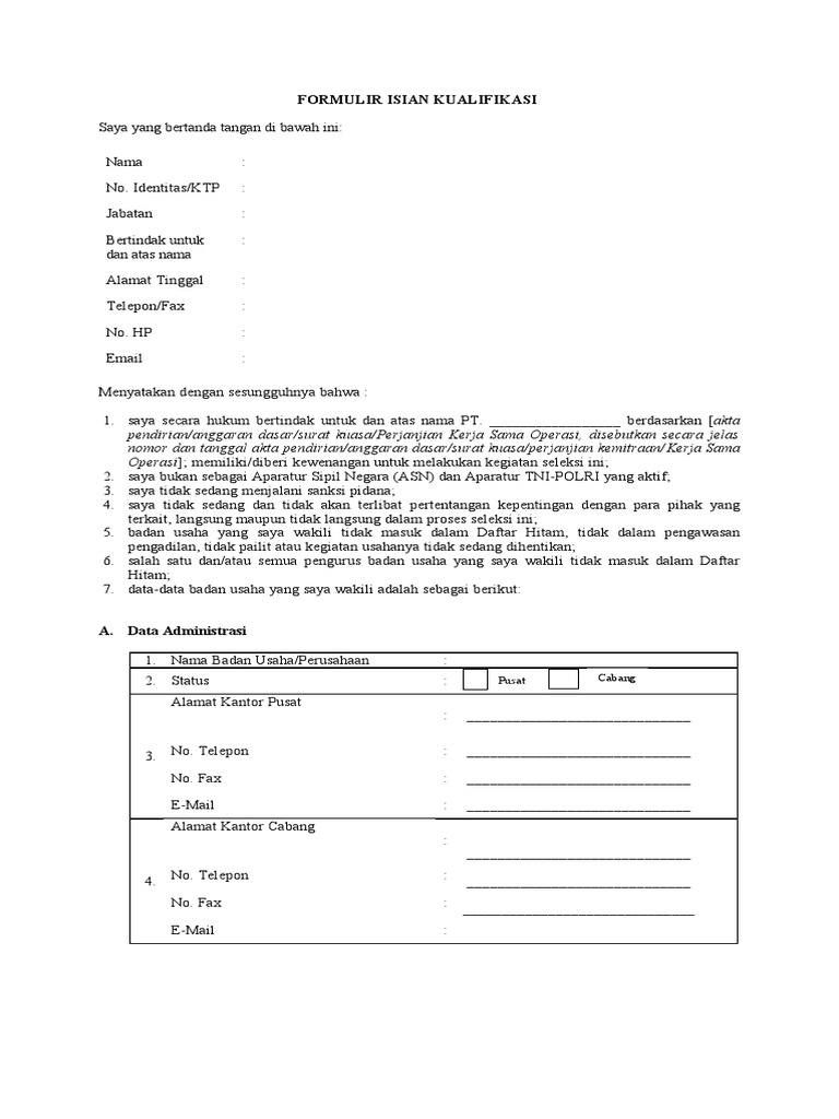 Formulir Isian Kualifikasi | PDF