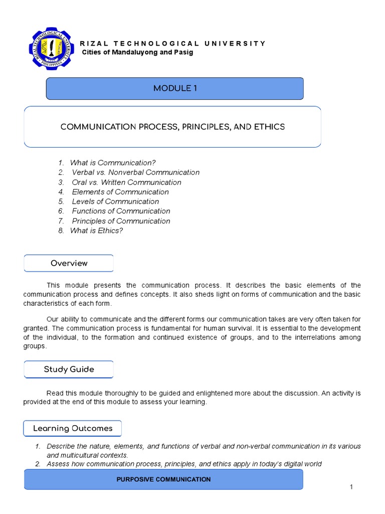 Purposive Communication - Module 1 | PDF | Communication | Nonverbal Communication