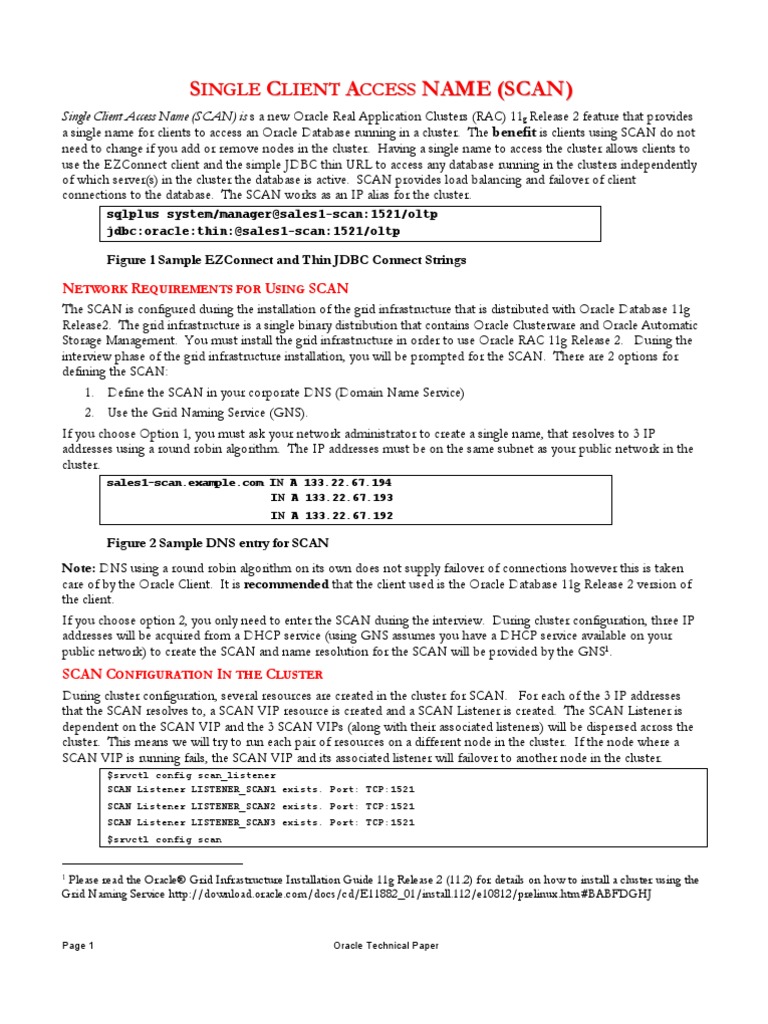 Single Client Access Name (SCAN) Oracle RAC 11gR2 | PDF | Load Balancing (Computing) | Domain ...