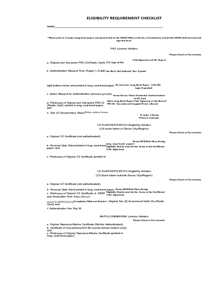 Checklist Eligibility 1.xlsx Checklist | PDF | Written Communication ...