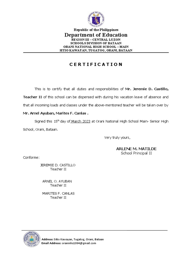 Department of Education: Certification | PDF