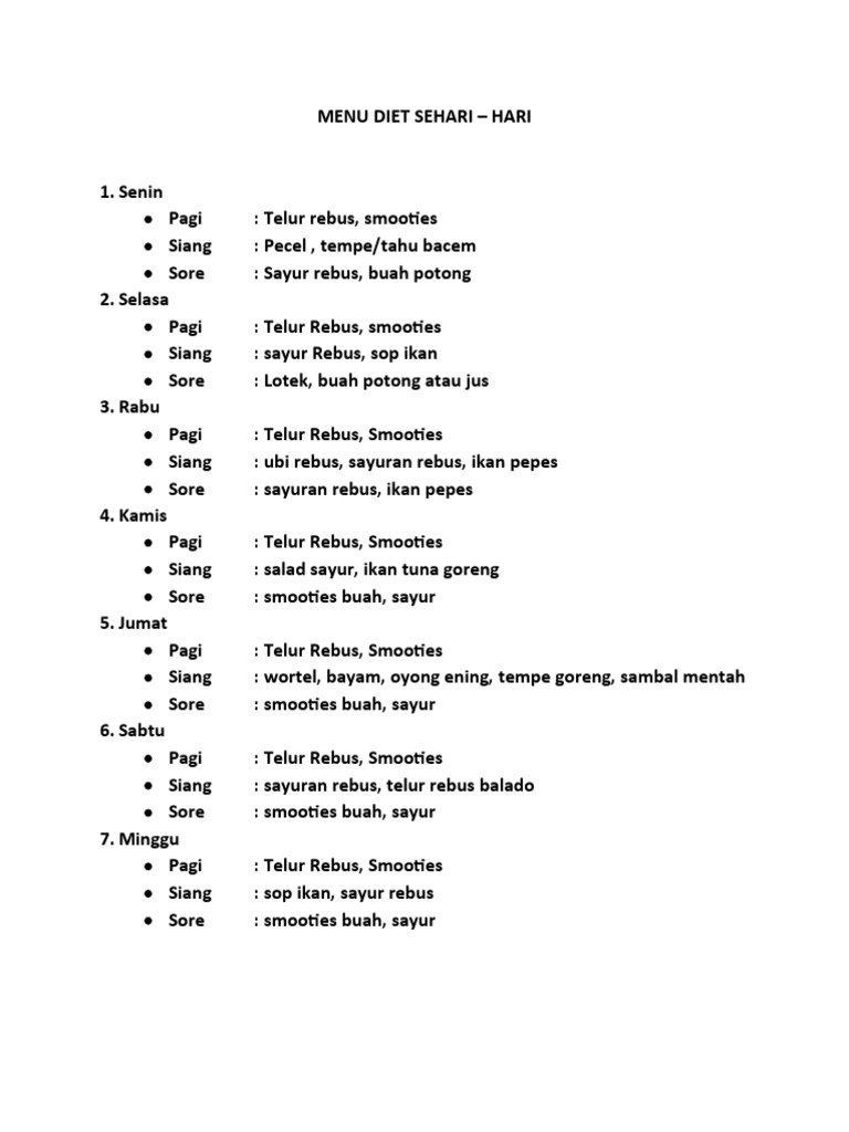 Menu Diet Sehari | PDF