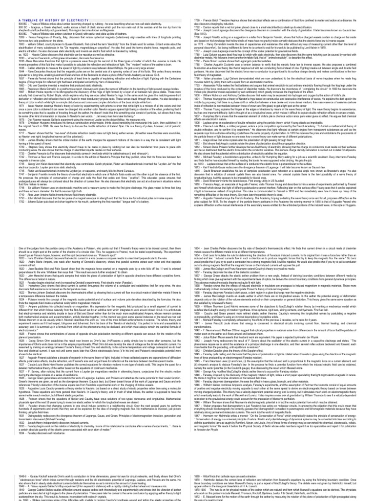A Timeline of History of Electricity | PDF | Luminiferous Aether | Light