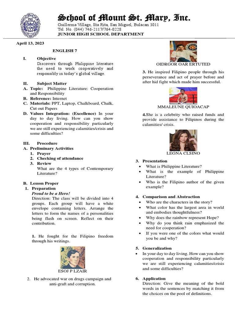 LP7 Philippine Literature (Cooperation and Responsibility) | PDF