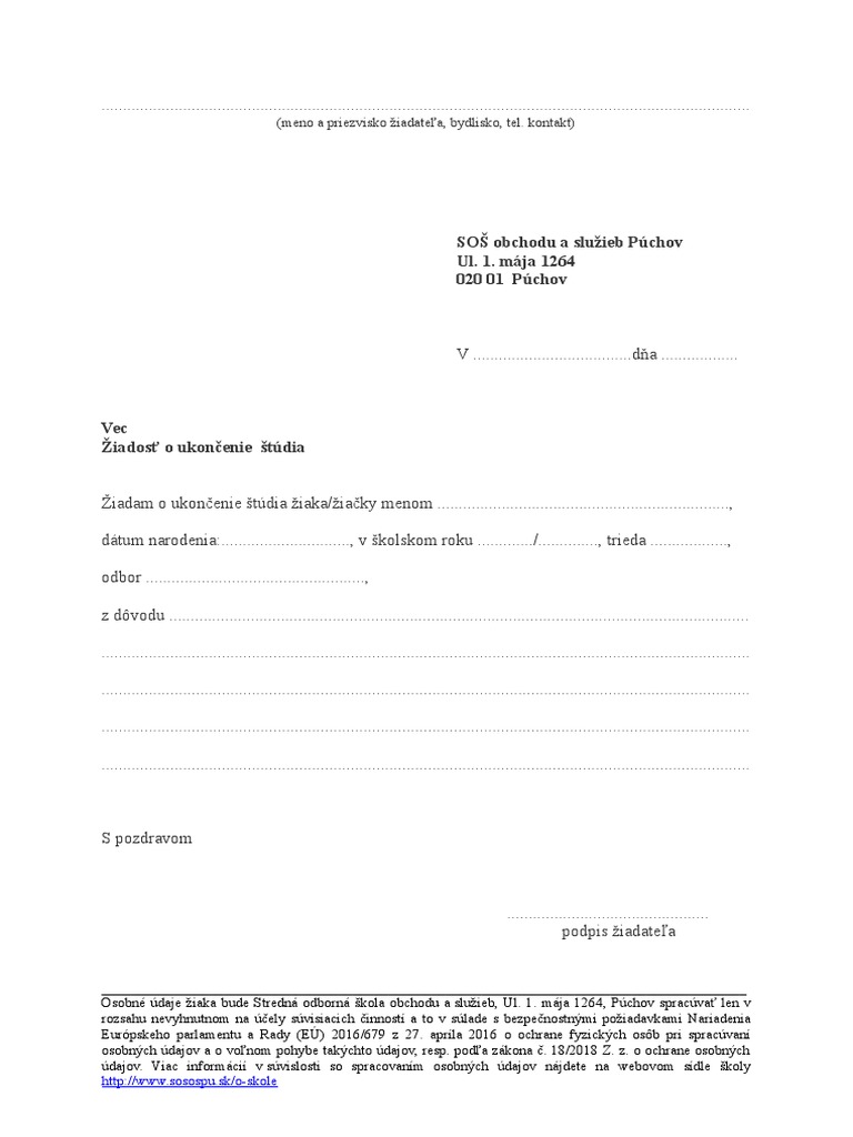 Ziadost o Ukoncenie Studia Ziak | PDF