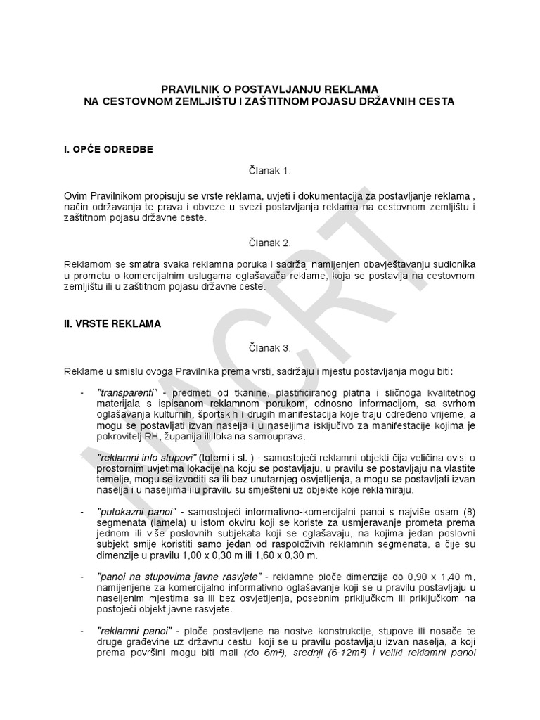 Pravilnik o Postavljanju Reklama | PDF