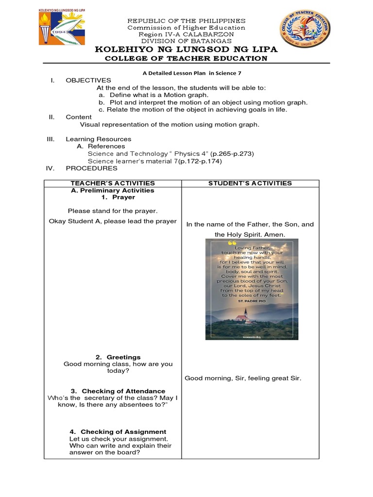 Science 7 Lesson Plan: Motion Graphs | PDF | Speed | Velocity
