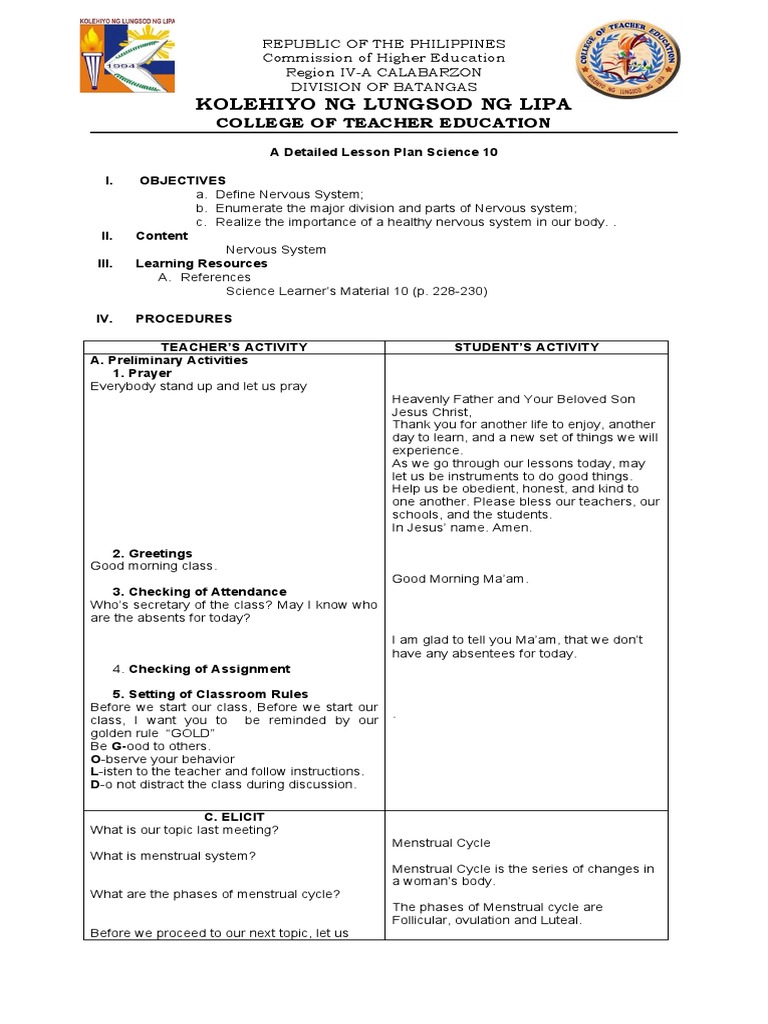 G10 Nervous System DLP | PDF | Central Nervous System | Nervous System