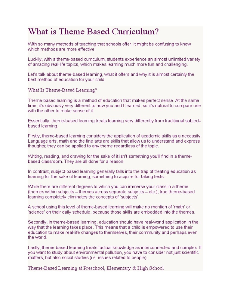 What Is Theme-Based Learning? | PDF | Learning | Behavioural Sciences