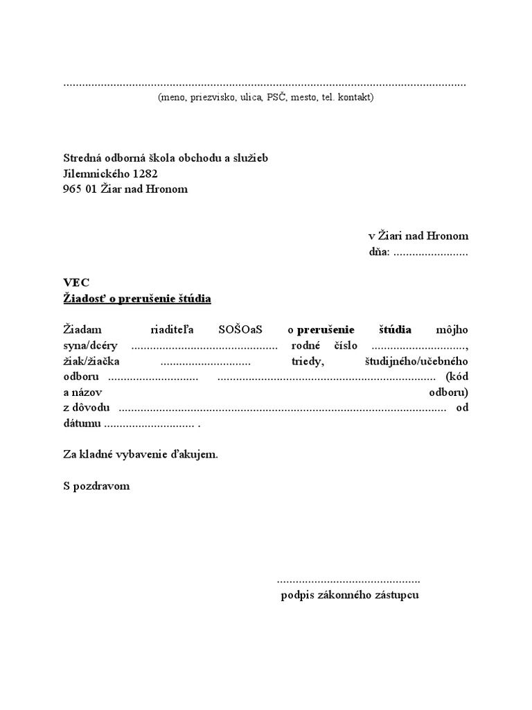 Ziadost o Prerusenie Zak Zast | PDF