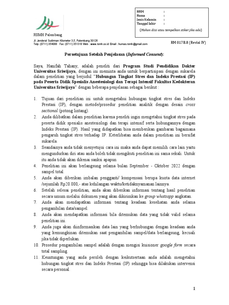 Inform Consent Penelitian Terbaru 2022 Pdf