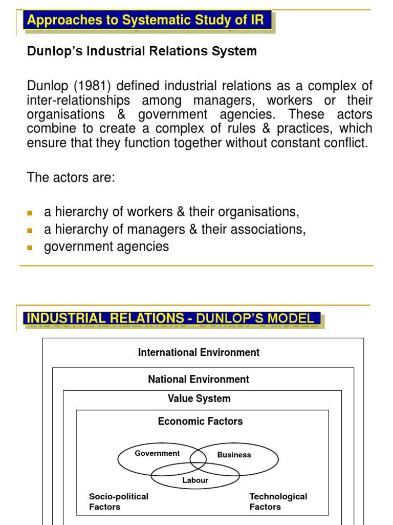 Dunlop's Industrial Relations System: Approaches To Systematic Study of ...
