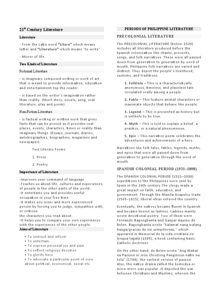 21ST Century Literature Reviewer | PDF | Narration | Narrative