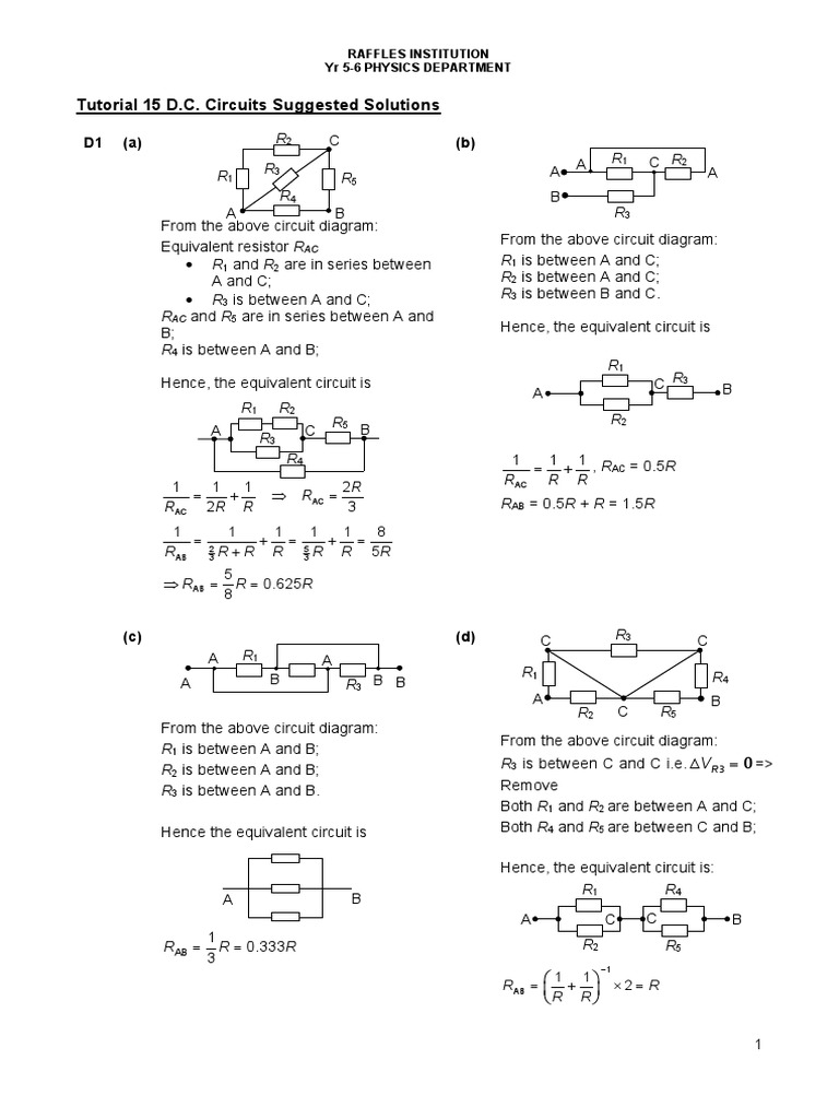 15 DC Circuits Tutorial Solutions | PDF | Electrical Resistance And ...