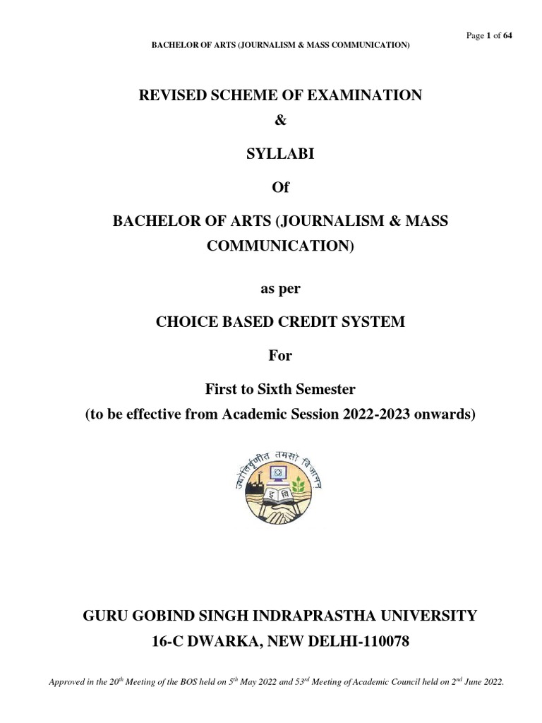 Syllabus of BA (JMC) Programme Batch 2022 - 2023 | PDF | Page Layout ...