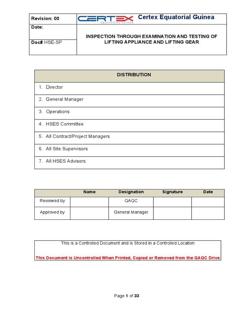 Inspection, Through Examination and Testing of Lifting Appliance and ...