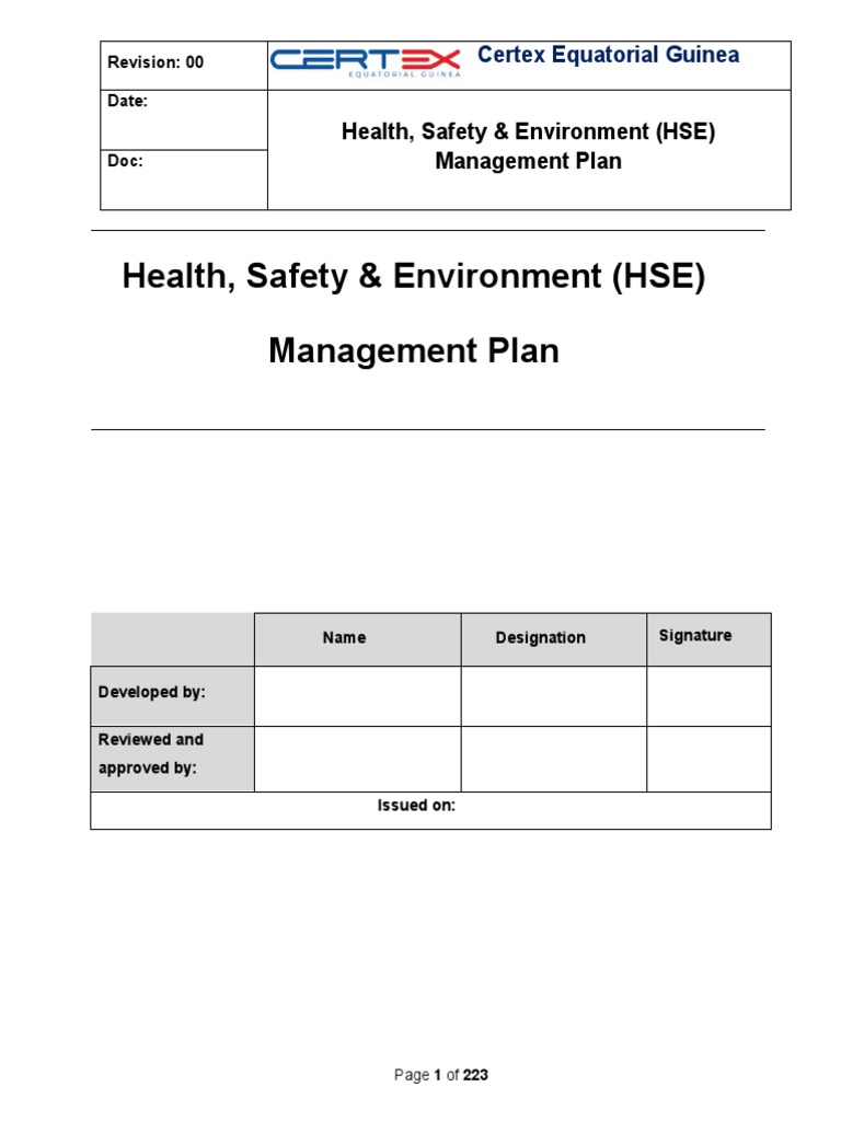 HSE Management Plan Certex EG | PDF | Occupational Safety And Health ...