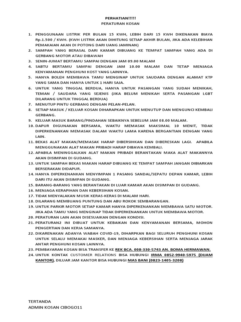 Peraturan Kosan | PDF