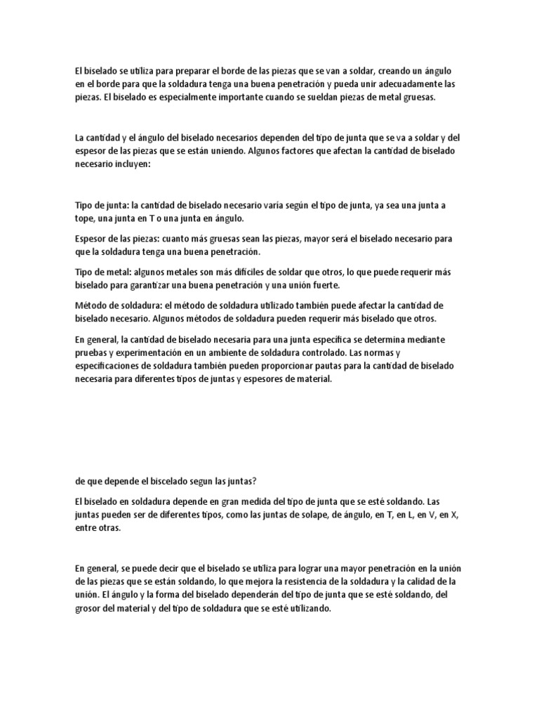 El Biselado Se Utiliza para Preparar El Borde de Las Piezas Que Se Van ...