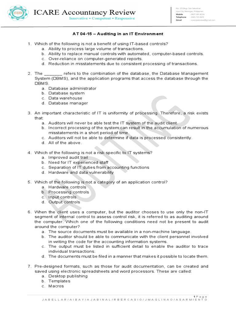 AT.04.15 Auditing in An IT Environment | PDF | Computer Network | Databases