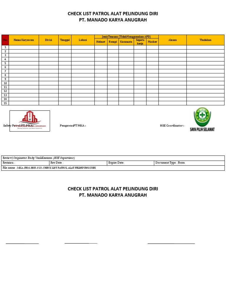 Checklist Patrol APD PT. MKA | PDF