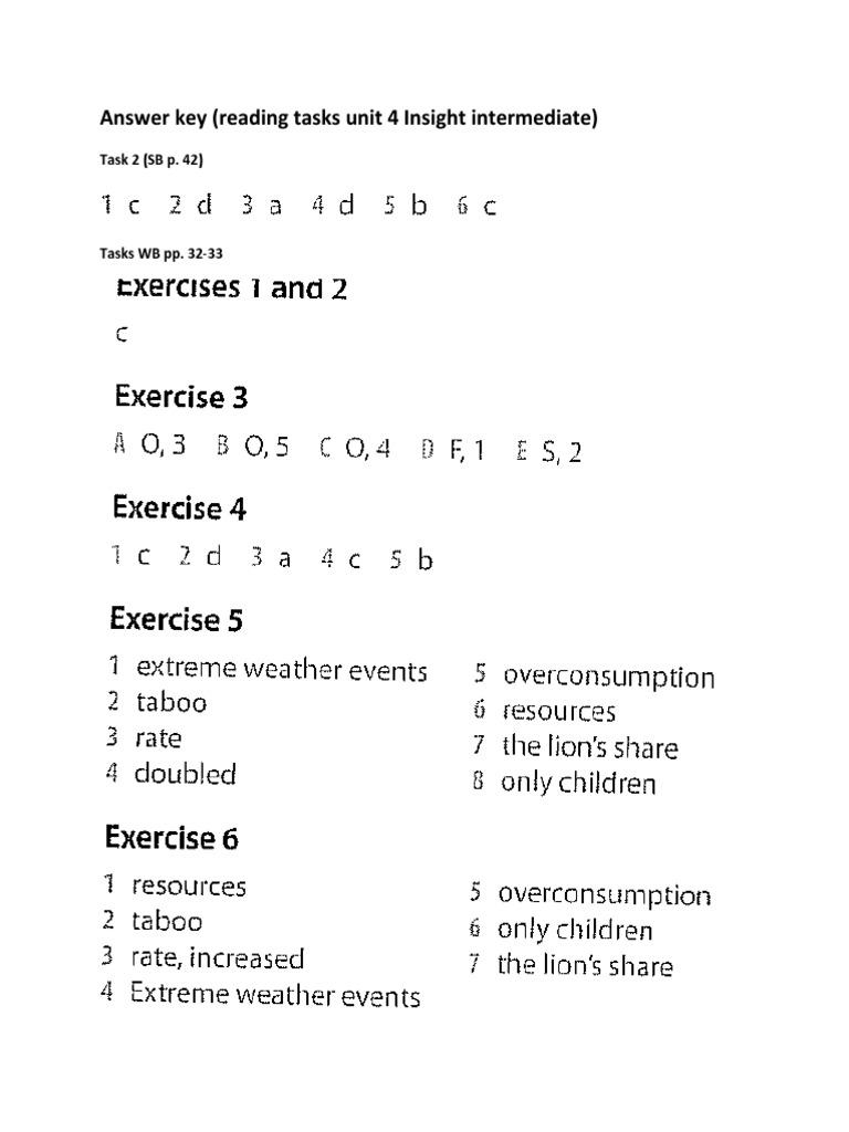 Answer Key Insight Intermediate | PDF
