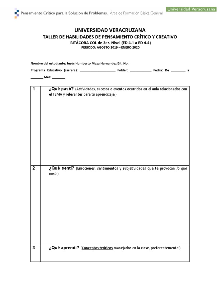 Act08. Formato de Bitacora COL de Tercer Nivel | PDF