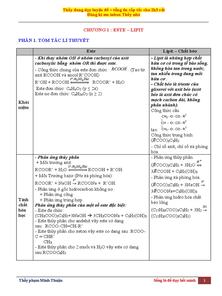 Tong Hop Ly Thuyet Chuong 1 Mon Hoa Hoc Lop 12 | PDF