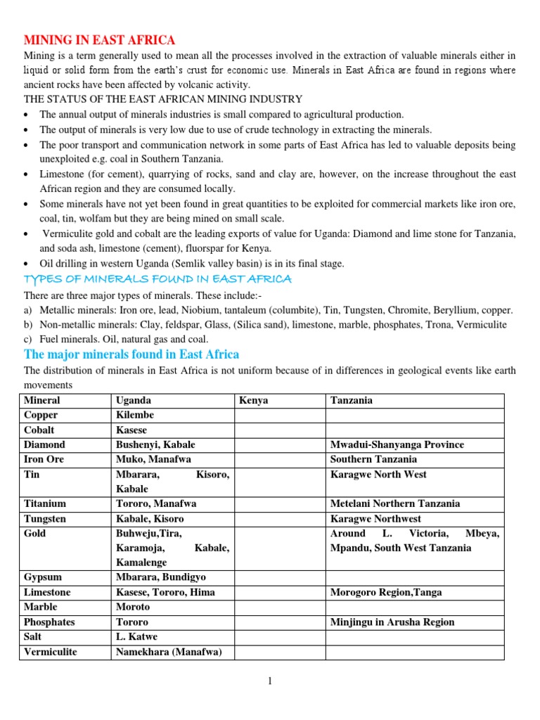 Mining In East Africa Geography Pdf Mining Diamond