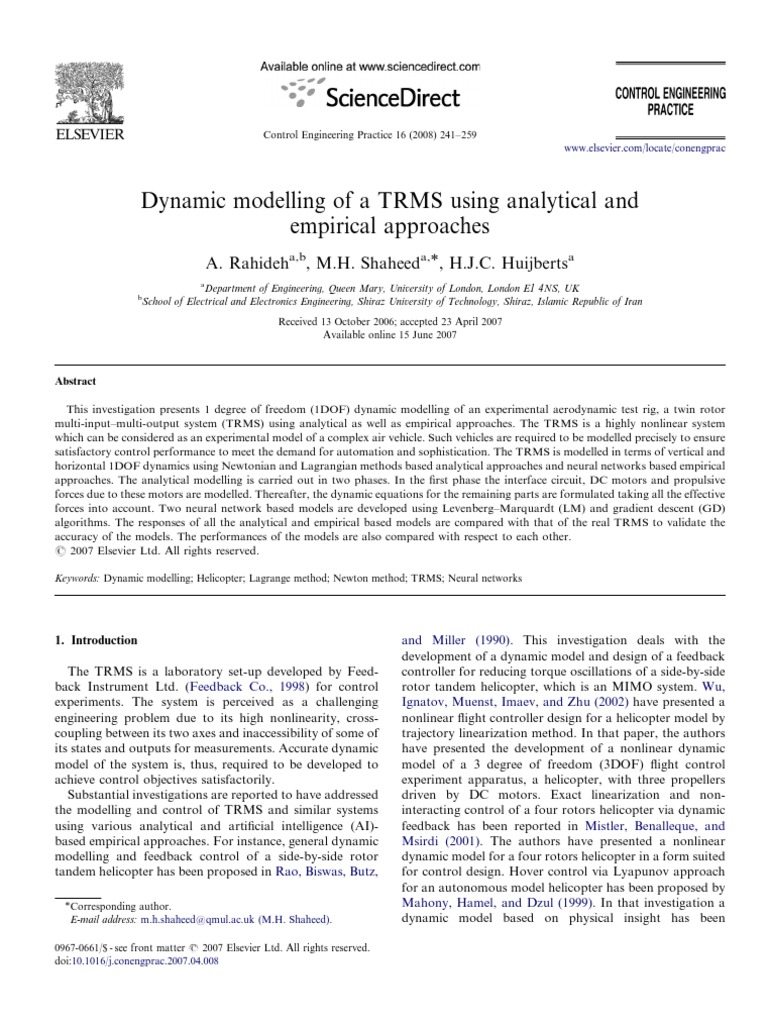 Dynamic Modelling of A TRMS Using Analytical and Emperical | PDF ... Dynamic Modelling of A TRMS Using Analytical and Emperical | PDF ...