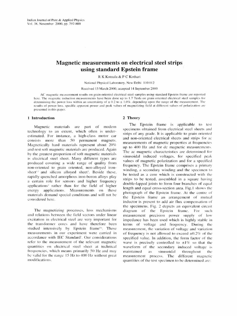 Magnetic Measurements On Electrical Steel Using Epstein Test Frame ...