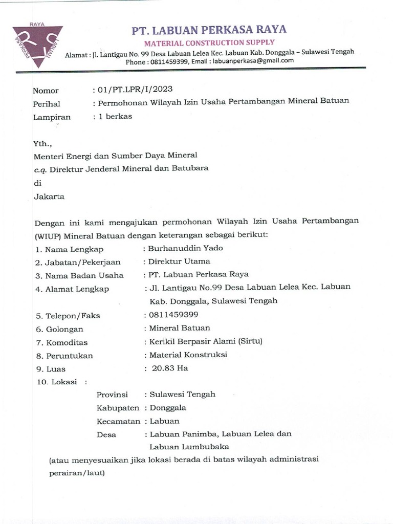 01. SURAT PERMOHONAN WIUP | PDF