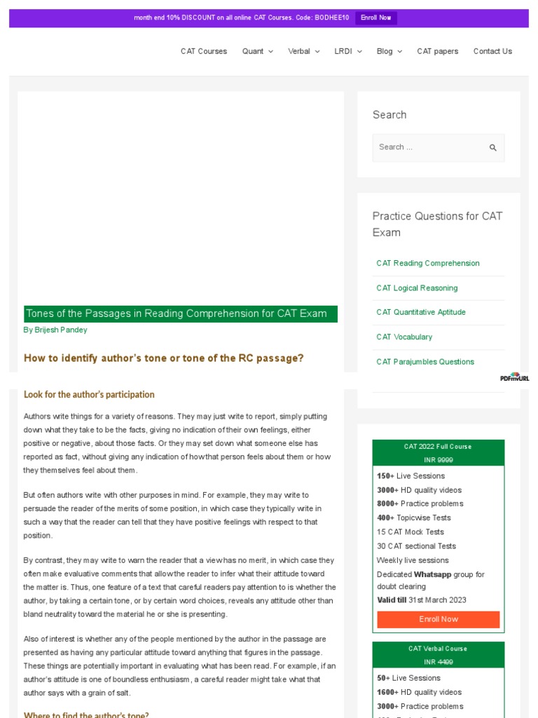 Bodheeprep - Com - Tones RC Passages Cat Exam | PDF | Reading ...