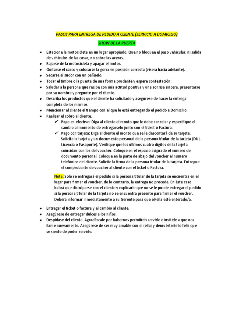 Pasos de Entrega de Producto | PDF