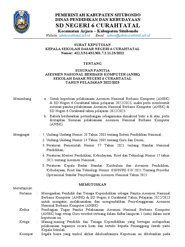 SK Panitia ANBK - SD 6 CT | PDF