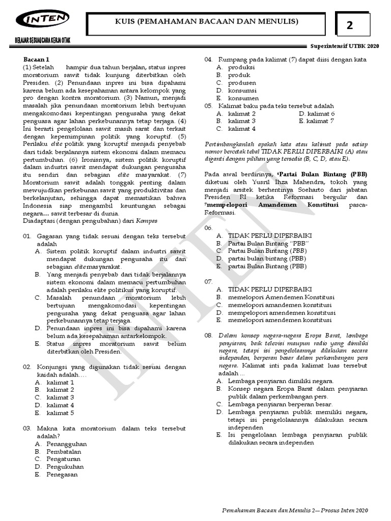 Kuis PBM Superintensif 2020 (At Home) | PDF